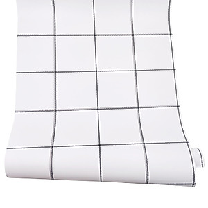 SimpleLife4U Black Striped Furniture Paper Peel & Stick White Grid Shelf Drawer Liner Cover Furnitures 17.8 Inch by 9.8 Feet