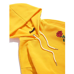 ZAFUL Men's Fleece Hoodie Unisex Rose Letter Print Hooded Pullover Kangaroo Pocket Sweatshirt Yellow XL
