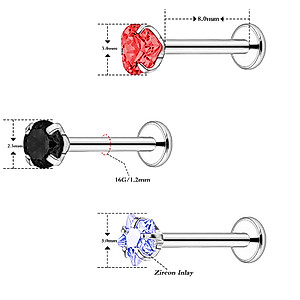 FLOGWE 16G Lip Ring Studs Heart Star CZ Forward Helix Earring Studs Piercing Cartilage Tragus Earring Studs Stainless Steel Medusa Labret Monroe Lip Rings Body-Piercing Studs for Women Men