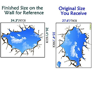 U-Shark® 3D Self-adhesive Removable Break Through The Wall Vinyl Wall Stickers/Murals Art Decals Decorator (Blue Sky(27.6" X 35.4"/ 70cm*90cm))