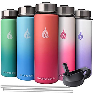 HYDRO CELL Stainless Steel Triple Insulated Water Bottle, 2 Lids (64oz 40oz 32oz 24oz 18oz 14oz) Metal Vacuum Flask with Modern Leakproof Sport Straw Design for Kids and Adults (Graphite 24oz)