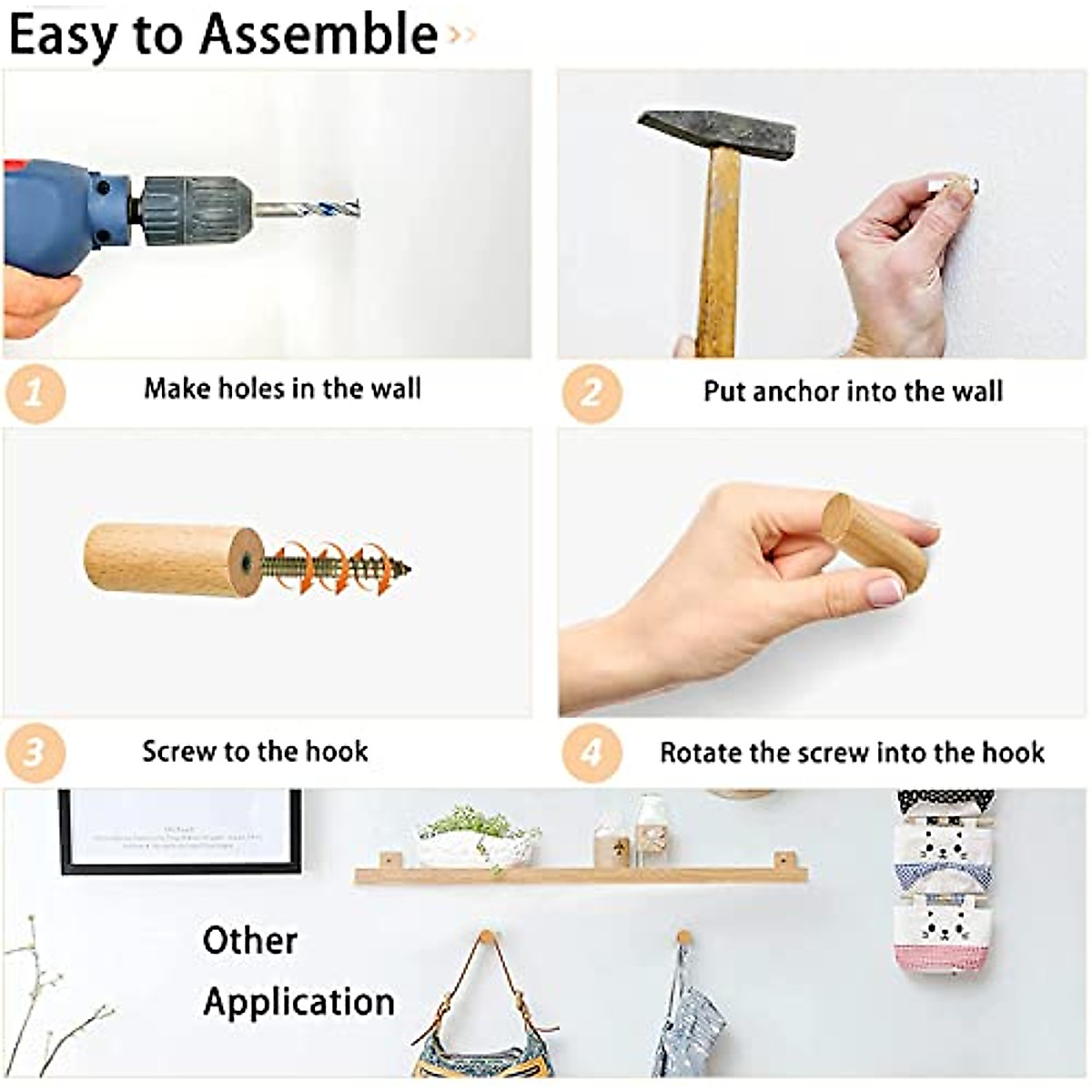 Danightime 48.5" X 16.5" Bow Holder for Baby w/7 Cotton Ribbons, 6 Metal Hooks , 1 Seamless Hook & 1 Wooden Wall Hook, Hair Bow Organizer for Girls, White