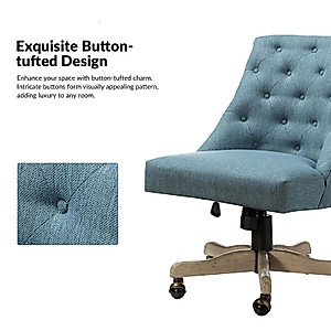 Modern Tufted Armless Home Office Chair, Comfy Upholstered Desk Chair with Vintage Wood Base, Height Adjustable Swivel Computer Task Chair for Living Room Bedroom, Blue