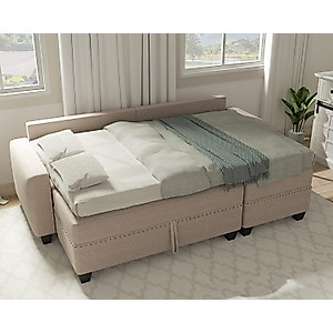 Ucloveria 81" Reversible Couch with Storage Chaise L-Shaped Apartment, Sectional Ottoman,Nailhead Textured Linen Fabric 3 Pieces Sofa Set,Warm Grey