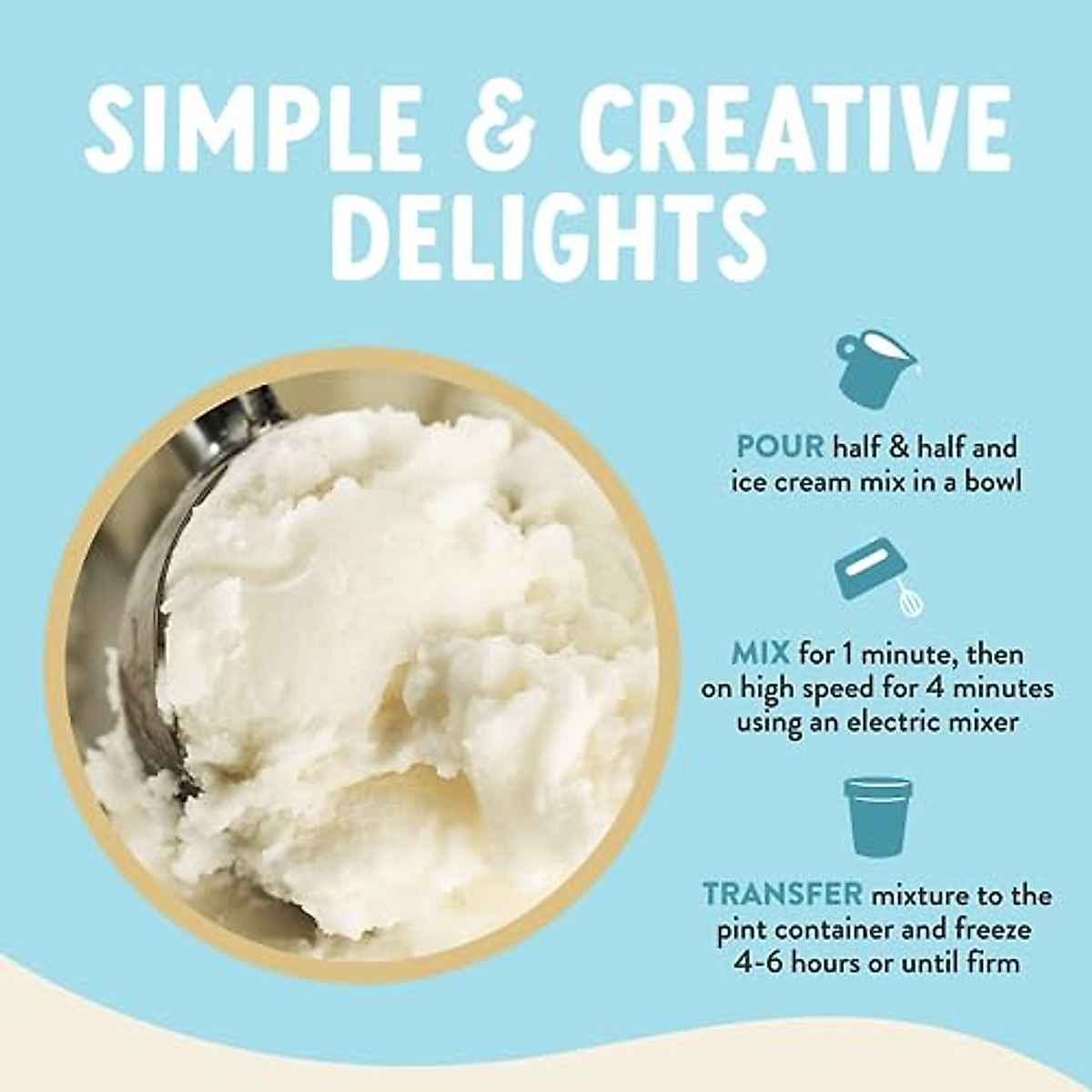 True Scoops 2-Pack Vanilla Bean Ice Cream Mix. Add One Ingredient - Half & Half! Makes 1 Pint of Ice Cream With An Electric Mixer. Made With Real Vanilla Beans. Gluten-Free, Peanut-Free, and Kosher.