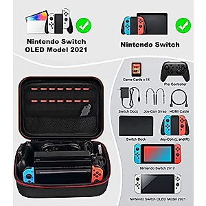 Glamgen Carrying Case for Nintendo Switch/OLED,Large Protective Travel Hardshell Storage Bag with 16 Game Cartridges for Switch Console, Pro Controller, Accessories Switch Dock,Black