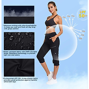 ChinFun Women's Hiking Capris Pants Outdoor Quick Dry Cargo Cropped Pants Water Resistant UPF 50+ Black XL