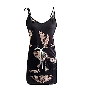 Beach Dresses for Women Summer 2023 Trendy Halter Strap Mini Sundress Boho Printed Casual Loose Pocket Sundress Going Out Fashion Clothes Cruise Wear Vacation Short Dress(D Black,Medium)