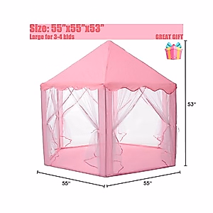 Princess Tent with Star Lights for Girls, Kids Tent Indoor or Outdoor Playhouse Toys, Pink Play Tent, 55" x 53" Castle Gifts for Kids Toddlers 3 4 5 6 7 8 9 10 Years Old