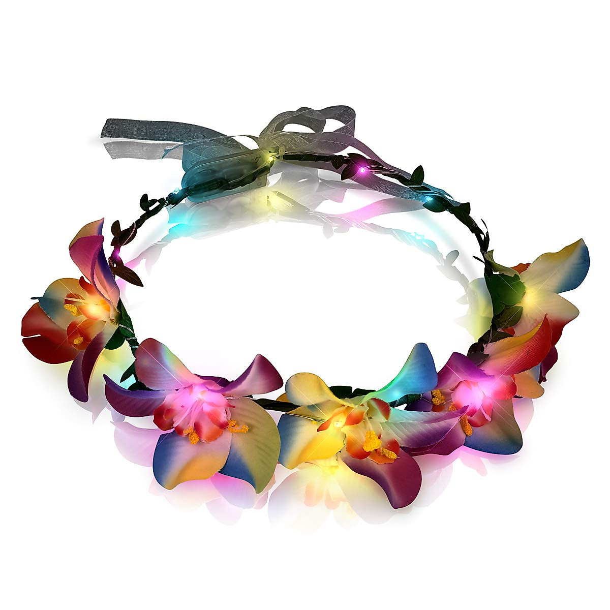 Light Up Tropical Orchid Flower Crown Headband with Color Changing LED Lights