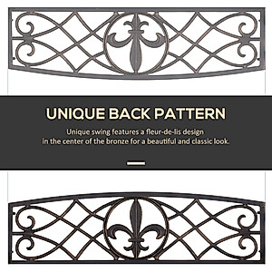 Outsunny 2-Person Porch Swing, Hanging Steel Patio Swing, Outdoor Swing Bench with Fleur-de-Lis Design for Garden Deck, 528 LBS Weight Capacity, Bronze