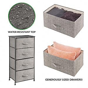 mDesign Tall Dresser Storage Tower Stand with 4 Removable Fabric Drawers - Steel Frame, Wood Top Organizer for Bedroom, Entryway, Closet - Lido Collection - Black/Graphite Gray