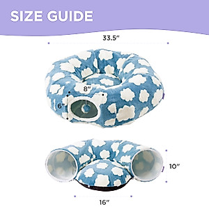 Lesure Cat Tunnel Bed for Indoor Cats - Cute Cat Donut Tunnel with Washable Circle Cushion, Round Pet Play Tunnel Toy for Kitten/Puppy/Rabbit,Blue