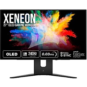 Corsair XENEON 27QHD240 27-Inch OLED Gaming Monitor - 2560 x 1440, 240Hz, 0.03ms, NVIDIA G-SYNC Compatible, AMD FreeSync™ Premium, DisplayHDR10, HDMI 2.1, DisplayPort 1.4, USB-C 3.1 - Black
