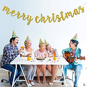 Talroine Glitter Merry Christmas Banner, Holiday Party Garland Bunting, Christmas Party Decoration Supplies