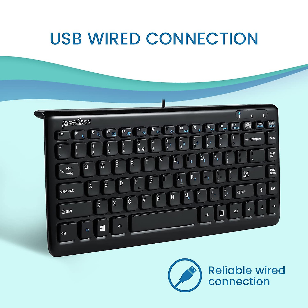 Perixx PERIBOARD-407B US, Wired USB Mini Keyboard with 11 Hot Keys - Glossy Black - US English Layout