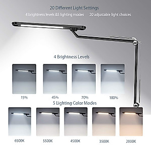 Weliry LED Desk Lamp Architect Task Lamp LED Clamp Table Lamp Eye Caring Dimmable Lamps 5 Color Modes 4 Brightness Levels(Touch Control Angle Adjustment Great for Study Reading Work Task/Office)