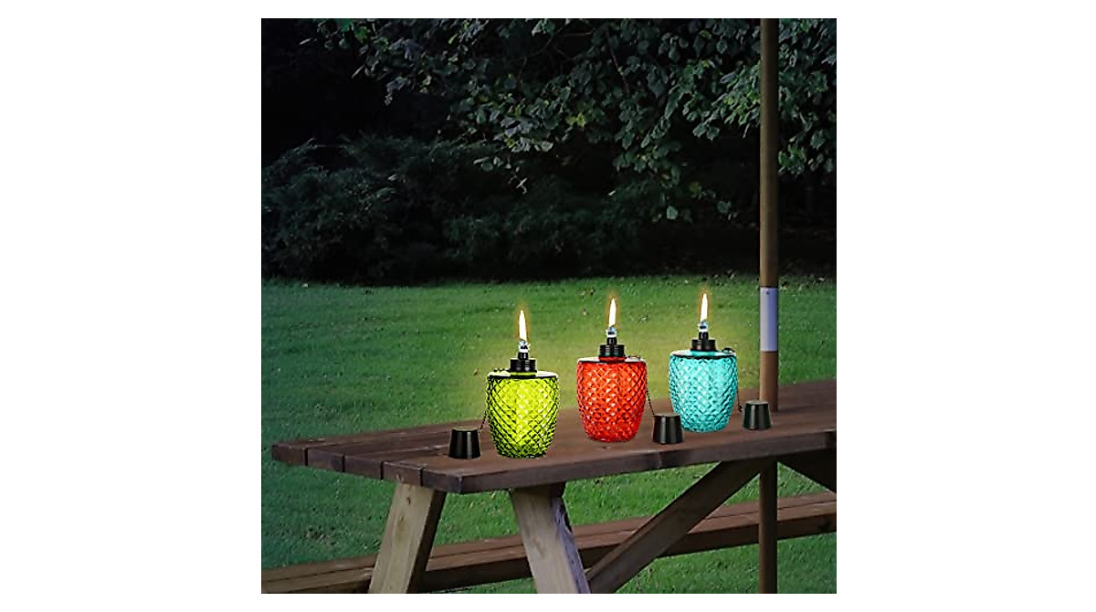SODELIC Glass Table Torch 3 Pack Outdoor Oil Torches for Patio & Garden