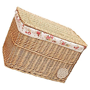 COLLBATH 2pcs box Rattan Woven Clothes Bedroom and Bathroom Liner Desktop Storage Flower Rectangular for with Container Printed Clo Bin Cosmetic Lid Cube Rectangle Organizer Wicker