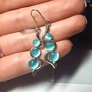 Earrings for Women Ladies Creative Curve Line Fashion Personalized Cat Eye Gem Wavy Jewelry Gifts, Blue