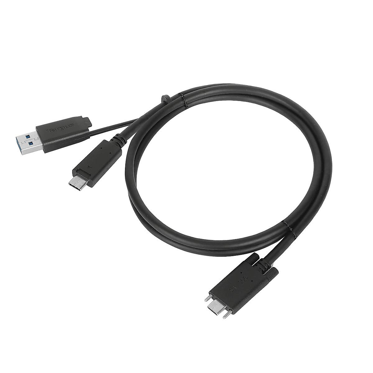Targus USB-C Male to USB-C Male Cable with Screw and USB-A Tether, 1M Length for Secure and Reliable Connectivity, Compact Design for Travel (ACC1133GLX)