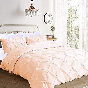 Cotton Home Depot Blush Super King Size Pinch Pleat Duvet Cover Set 3 Pieces with Zipper Closure,Rectangle Pattern Decorative Pintuck Pillow Shams