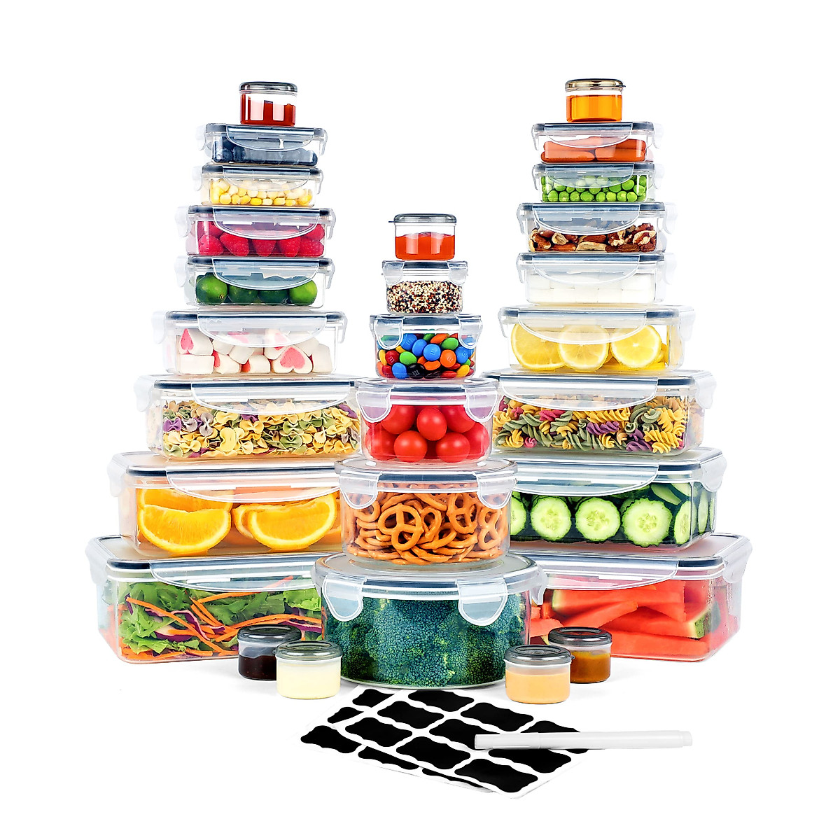 FOOYOO 56 Pcs Large Food Storage Containers Set with Lids (28 Containers & 28 Snap Lids) - Airtight Plastic Containers for Pantry & Kitchen Organization, BPA-Free, Leak-Proof with Labels & Pen