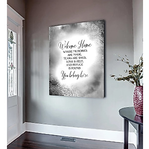 Sense of Art | Welcome Home Where Memories Are Made | Home Sign | Wall Signs With Quotes | Home Sign Decor |Wall Decor For Living Room | Home Wall Decals | Rustic Art (Grey, 30x40)…