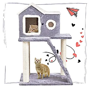 Tangkula Cat Tree, Multi-Level Cat Condo Tower, Lovely Pet Furniture with Scratching Posts and Ladder, Pet Play Toy House, Activity Centre Cat Tree - for Kittens, Cats and Pets