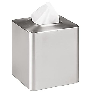 mDesign Metal Square Tissue Box Cover for Bathroom - Modern Steel Holder/Dispenser for Paper Facial Tissues - Bathroom Tissue Box Cube for Counter - Avia Collection - Brushed Stainless Steel