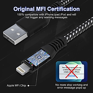 Long iPhone Charger Cord,20FT/6M Lightning Cable [Apple MFi Certified] Nylon Braided 2.4A Fast Charging Syncing Cable, USB A Charging Cable for iPhone14 13 12 11 Pro Max Mini XR XS X 8 7 6 Plus SE Pad