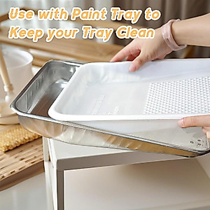KINGORIGIN 1 Piece 9 Inch Metal Paint Tray with 10 Tray Liners, Paint Tray for Paint Roller, for Paint Brush, Paint Tray Liner Disposable for Home Wall Painting, DIY Painting Projects
