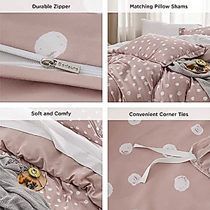 Bedsure Twin/Twin XL Duvet Cover Dorm Bedding - Reversible Polka Dot Twin/Twin Extra Long Duvet Cover Set, Pink Bedding Set, 1 Duvet Cover (68"x90") with Zipper Closure and 1 Pillow Sham (20"x26")