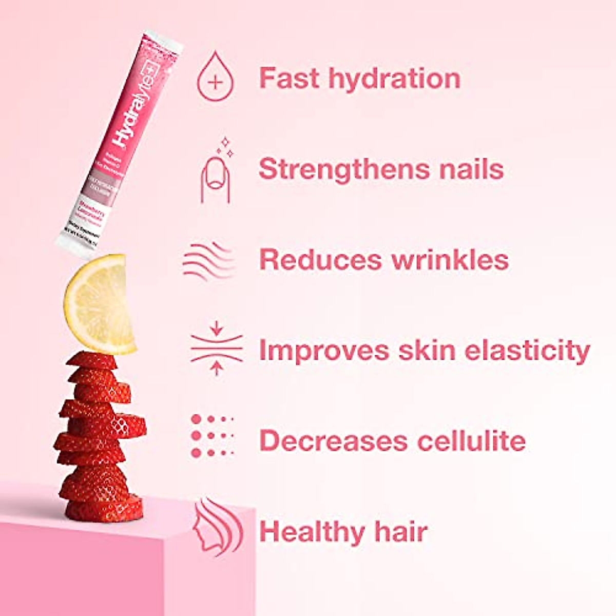 HydraLyte Electrolytes Plus Collagen, Lightly Sparkling Strawberry Lemonade VERISOL Collagen Powder Packets - Clinical Daily Dose of High Grade Collagen with Vitamin C and Zinc (8oz Serving, 12 Count)