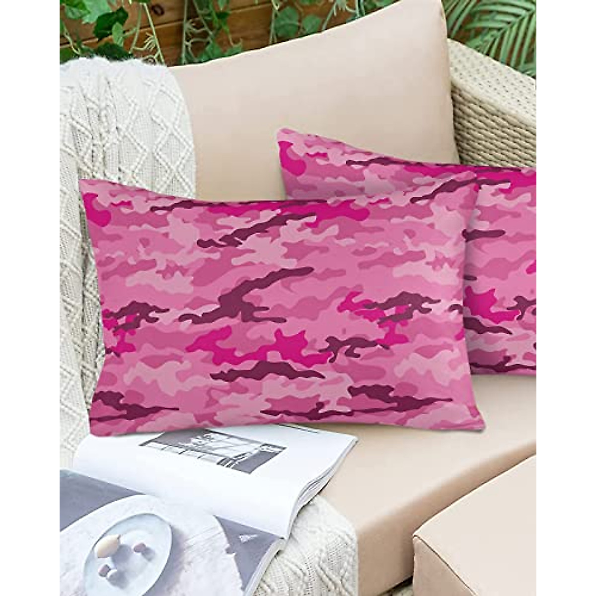 Funnywall88 Waterproof Throw Pillow Covers Set of 2 Camouflage Netting Camo Pink Couch Pillow Cases Outdoor Sofa Cushion Cover Home Decor for Bed Living Room, 20" x 12"