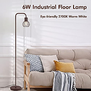 AUQUEE Floor Lamp, Industrial Floor Lamp, Modern Standing Lamp with 6W LED Bulb, Foot Switch, Metal Floor Lamp for Living Room, Bedroom, Office, Vintage，Rustic Minimalist Farmhouse Stand Up Lamp Brown