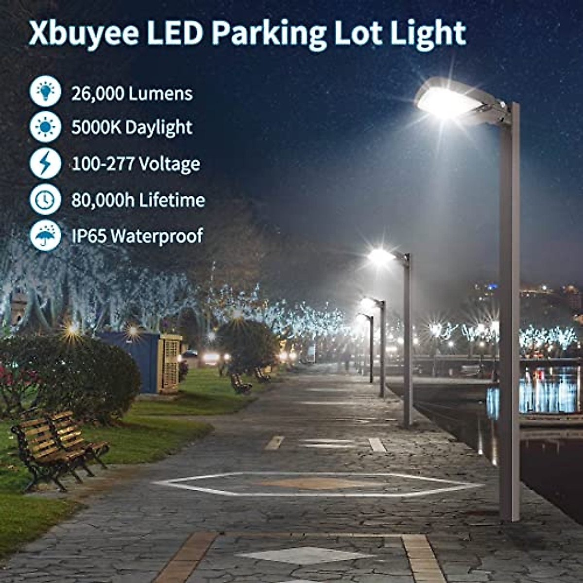 Xbuyee (2 Pack) 240W LED Parking Lot Light with Dusk to Dawn Photocell, Outdoor Commercial LED Shoebox Lights with Arm Mount, Dimmable 130LM/W 5000K 100-277V IP65, Wattage Tunable 240W/200W/150W, ETL