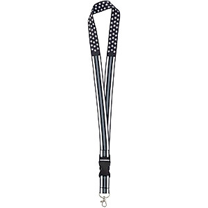 Great 1 Thin Grey-Gray Line American Flag Office Lanyard - Badge and ID Holder