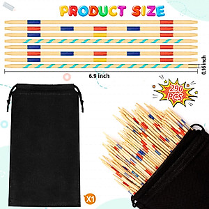 CLESDF Pick Up Sticks for Kids, 290pcs Classic Wooden Pickup Sticks Game Toys with 1 Black Bag for Family Fun Game Gift