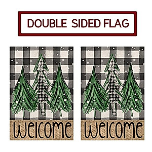 Welcome Christmas Trees Winter Garden Flag 12 x 18 Inch Vertical Double Sided Buffalo Plaid Holiday Yard Outside Xmas Décor