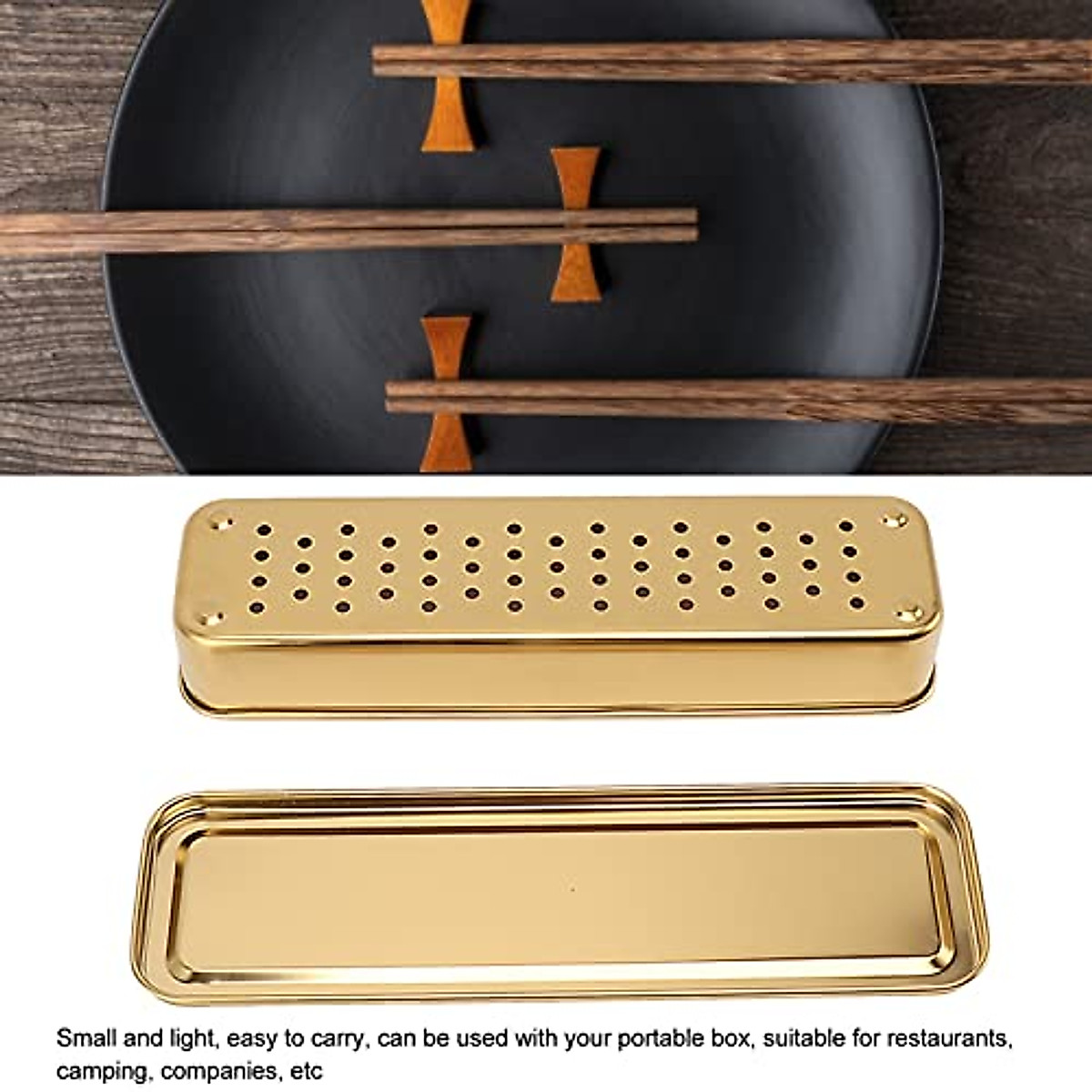 Cutlery Tray, Food Grade Intelligent Drainage Lightweight Kitchen Chopstick Storage Box Practical with Lid for Restaur(Gold)