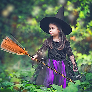 Reicyfang Halloween Witch Broom, Witch Broomstick Costume Accessories, Witch Broomstick Cosplay Broom Props, Halloween Witch Decoration Props, Realistic Wizard Flying Broom Stick Accessory (Orange)