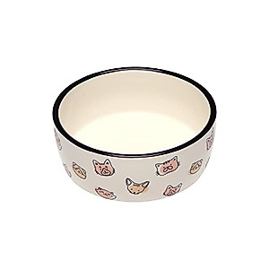 Pearhead Cat Faces Pet Bowl, Cat Water and Food Dish, Pet Owner Cat Accessory, Ceramic, Blush and White