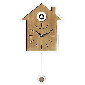 SHISEDECO Modern Cucu Wall Clock Striking Small Cute Bird, Natural Bird Voices or Cuckoo Call, Simple Fashion Wood Creative Pendulum Clocks, Unique Home Decoration for Living Room, Kitchen. (White)