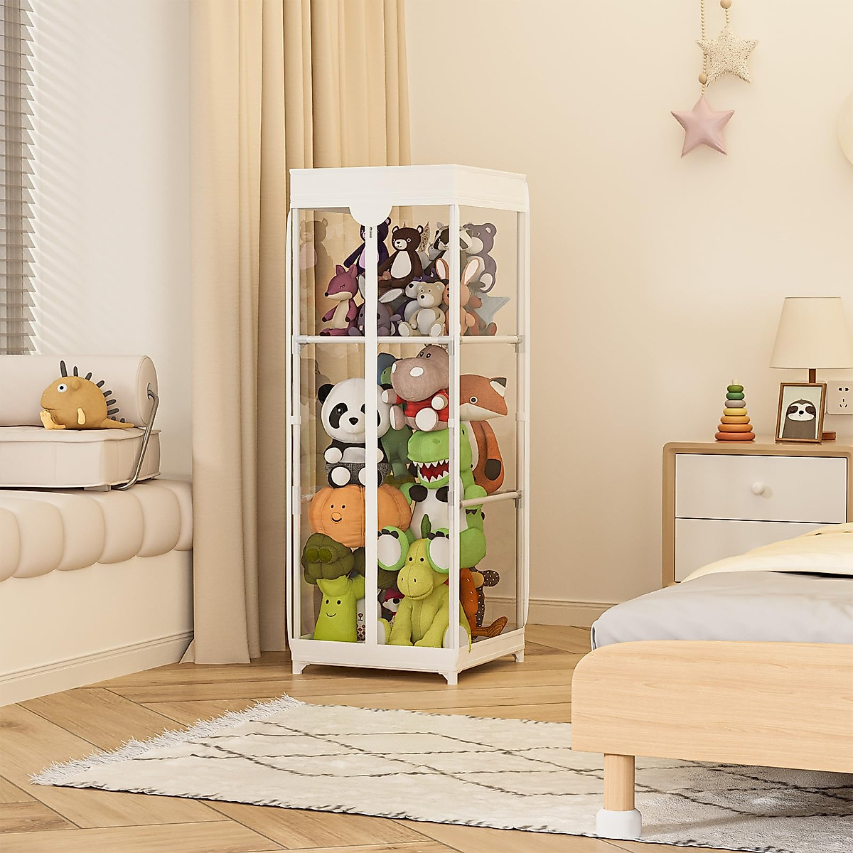 Stuffed Animal Zoo Storage Organizer, Stuffed Animal Holder with Waterproof＆Dust Cover, Extra Large Stuffed Animal Storage Tube with Zipper, Plush Toy Storage Organizer for Nursery, Bedroom, Playroom