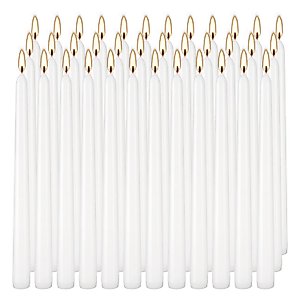 36 Pack 10 inch White Taper Candles, 7-7.5 Hour Burn Time,Unscented Dripless and Smokeless, Elegant Premium Quality Dinner Candle for Home Décor, Restaurant, Wedding, Party Candlesticks