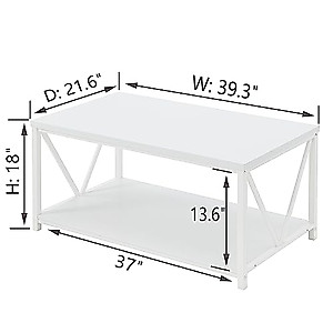 EXCEFUR Rustic Coffee Table, Modern Living Room Table with Storage Shelf, White Oak