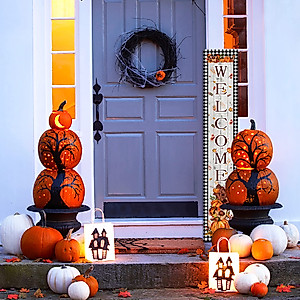 Fall Welcome Porch Sign Autumn Wooden Door Sign 47'' Large Buffalo Plaid Porch Sign for Pumpkin Sign Home Front Door Yard Party Decor