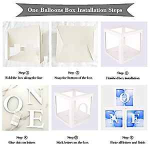 FUNTOOB One boxes with 3Pcs Letters White Clear Balloon Box Blocks Transparent Birthday Box Happy Birthday Boxes Clear Baby Shower Decorations First Birthday Decorations For Boy Or Girl (ONE White)