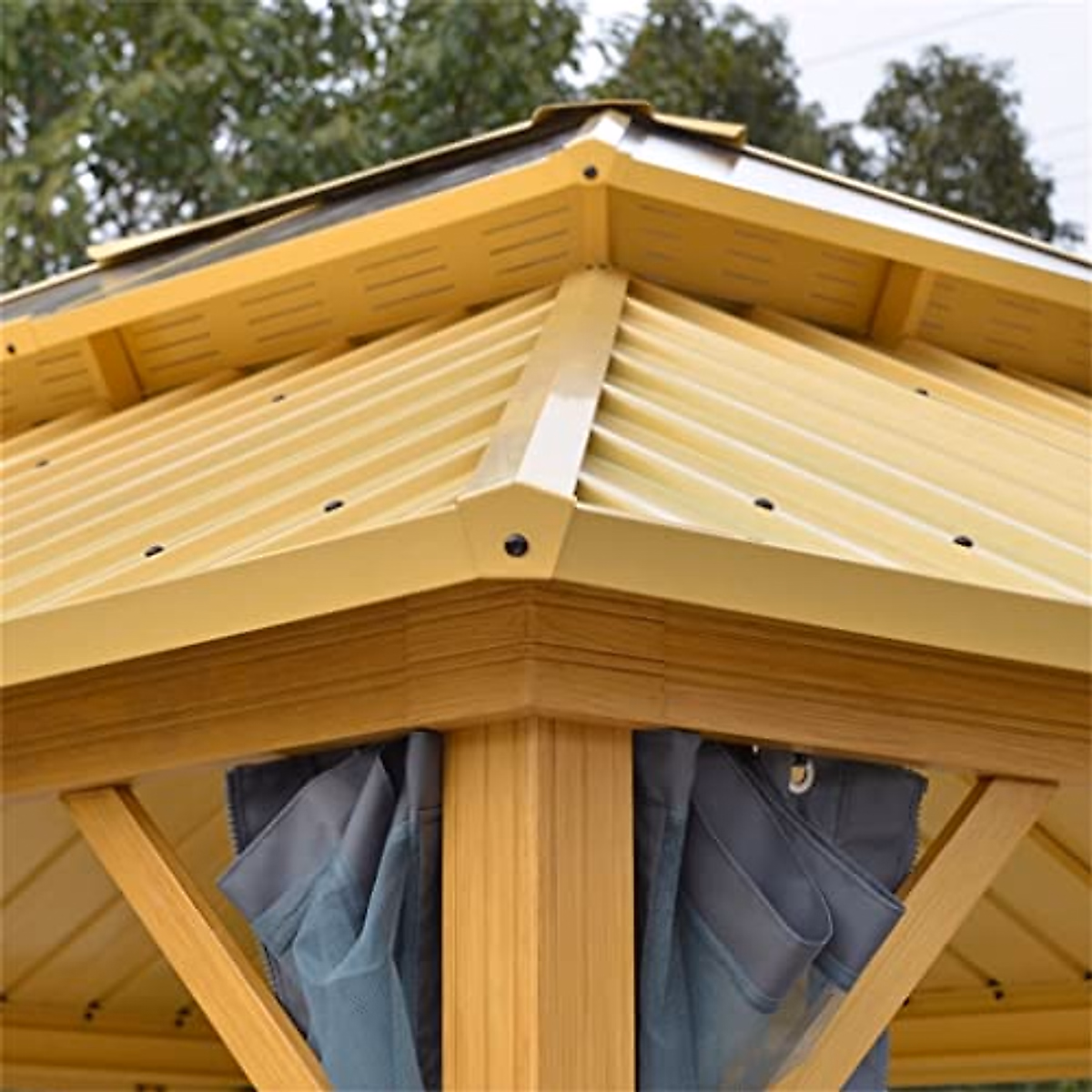 CZDYUF 12' x 10' Hardtop Gazebo Steel Canopy Outdoor Pergola with Aluminum Frame and Netting for Patios, Gardens, Lawns